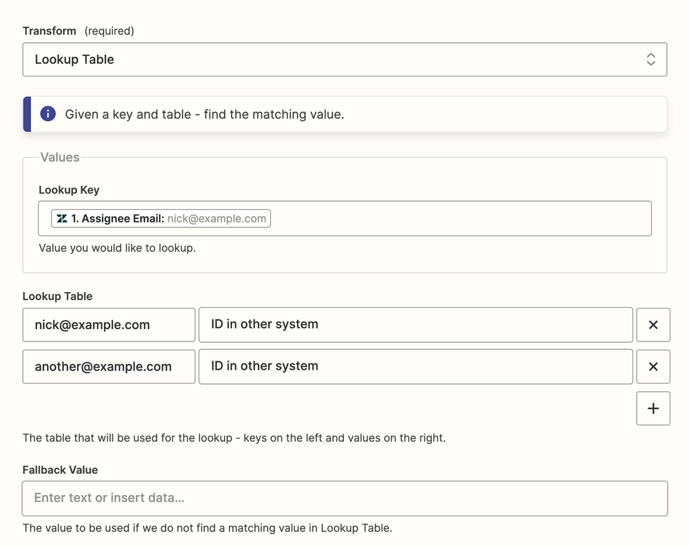 Creating a dynamic lookup table in Zapier
